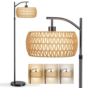 SUGIFT Floor Lamp with Rattan Shade Dimmable Remote Control Adjustable ...
