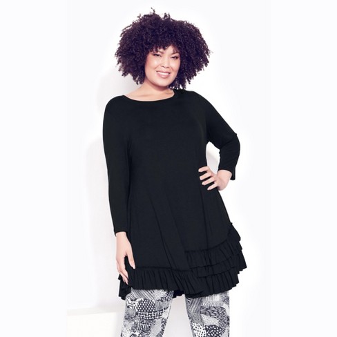 Zim & Zoe | Womens Plus Size Imogen Frill Plain Tunic - Black - 20w ...