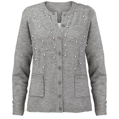 Collections Etc Pearl Trimmed Button Front Cardigan Sweater Medium ...