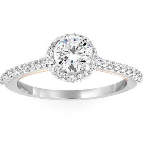 Pompeii3 1 3/8ct Diamond & Moissanite Halo Two Tone Engagement Ring 14k Rose & White Gold - Size ...