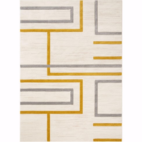 Well Woven Fiora Gold Modern Geometric Stripes & Boxes Pattern Area Rug ...