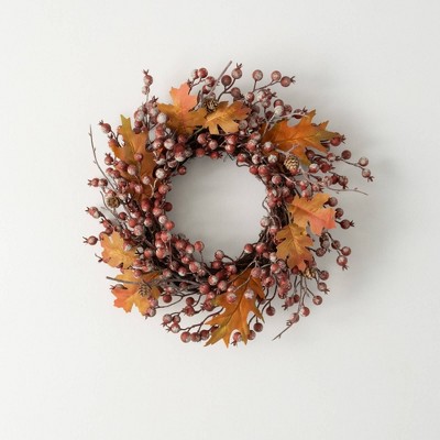 17"H Sullivans Artificial Berry Leaf Mini Fall Wreath, Multicolor : Target