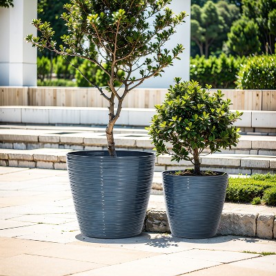 Luxenhome 2-piece Tapered Round Plastic Planters Set, Marine Blue : Target