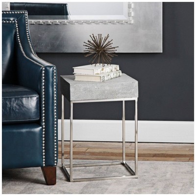 Uttermost Modern Industrial Stainless Steel Square Accent Table 14" Wide Gray Concrete Tabletop ...