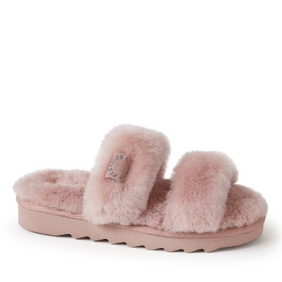 Dearfoams Women's Benalla Genuine Shearling Double Band Fuzzy Slide ...