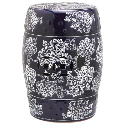 18" Square Floral Blue And White Porcelain Garden Stool - Oriental ...