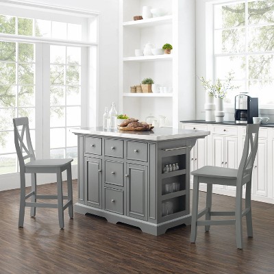 Oxford Kitchen Island With 2 X-back Stools Black - Crosley : Target