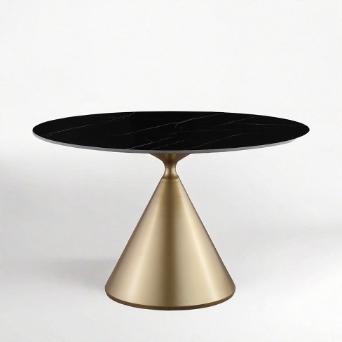 Black Wood Round Dining Table Modern Luxury Pedestal Table With Marble ...