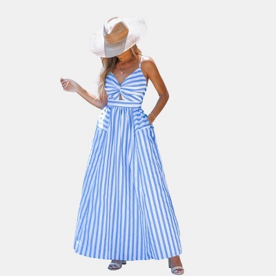 Women's Striped Twist-front Maxi Dress - Cupshe-s-blue : Target