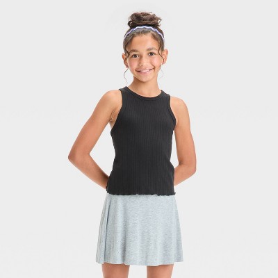 Girls' Pointelle High Neck Tank Top - Art Class™ Black L : Target