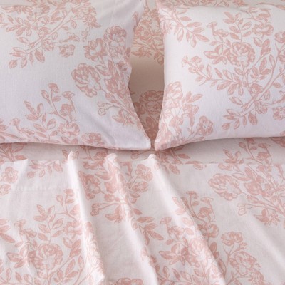 Queen Printed Pattern Percale Cotton Sheet Set Mae Pink - Stone Cottage ...