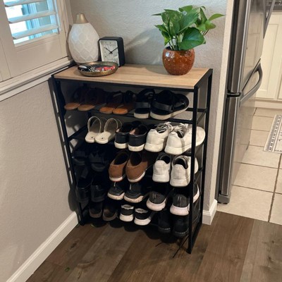 5 Tier Shoe Rack Black Metal With Natural Wood - Brightroom™ : Target