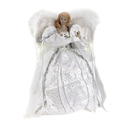 Roman 14.0 Inch White/ Silver Angel Tree Topper Free Standing Feather ...