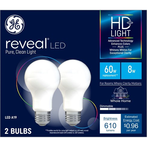 Ge 2pk 60w Reveal A19 Led Light Bulbs : Target