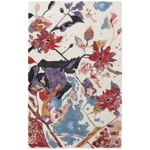 HomeRoots 2' X 3' Blue and Red Floral Hand Tufted Area Rug : Target