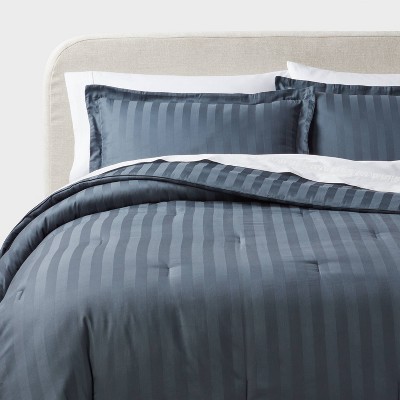 3pc Full/Queen Luxe Striped Damask Comforter and Sham Set Slate Blue ...