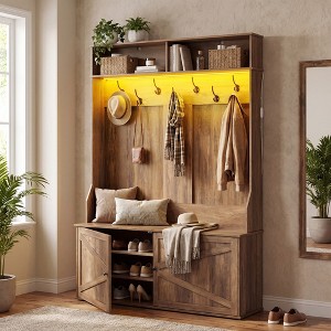 LEDREM 5-in-1 Hall Tree with Bench and Shoe Storage, LED Light : Target