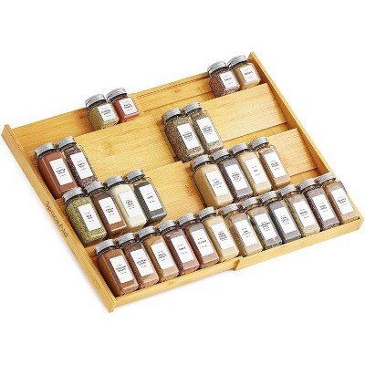 Spaceaid® Extended Expandable Bamboo Spice Rack Organizer For Cabinet ...