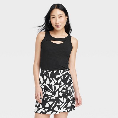 Women's Slim Fit Ribbed High Neck Tank Top - A New Day™ Black/white L ...
