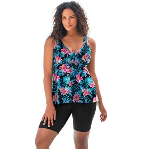 Swim 365 Women's Plus Size Flowy Tankini Top - 20, Trop Animal Turq ...