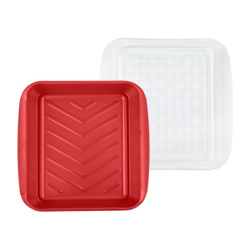 Tovolo 10" Marinade Tray With Lid: 3.5 Volume, Red Plastic, Dishwasher ...
