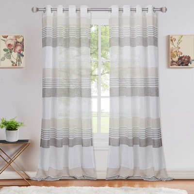 Farmhouse Striped Voile Semi Sheer Curtains, 52" X 90" Brown : Target