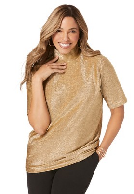 Jessica London Women's Plus Size Shimmer Mockneck Tee - 2x, Yellow : Target