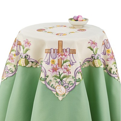Collections Etc Embroidered Easter Cross Table Topper Square : Target