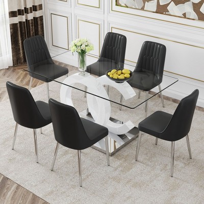 Nicbex 7 Piece Dining Table Set,tempered Glass Dining Table With Mdf Oc ...