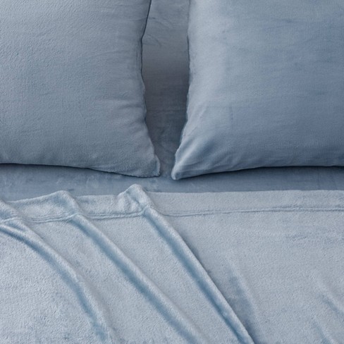 Isla Jade King Velvet Plush Solid Sheet Set Light Blue: Microfiber ...