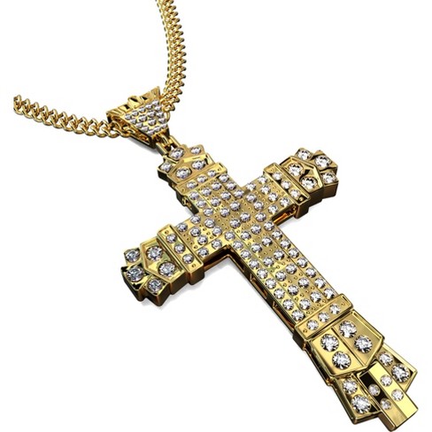 Ice City Men's Iced Cross Pendant Necklace Stainless Steel Chain ...