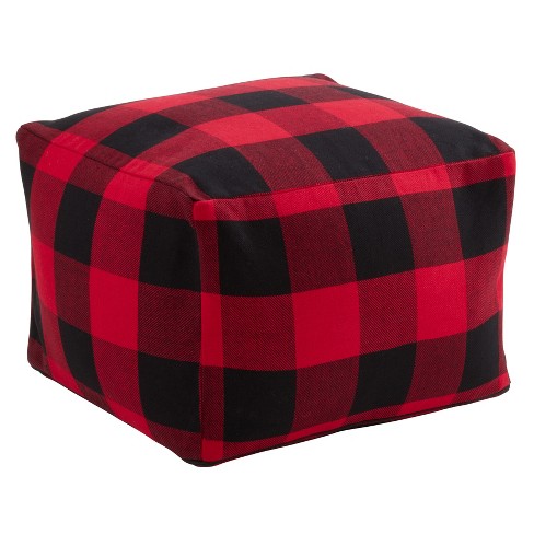 Saro Lifestyle Buffalo Plaid Design Floor Pouf, Red, 20" X 20" X 14 ...