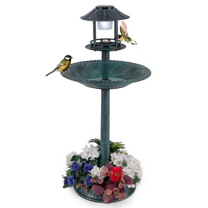 Costway 3-In-1 Pedestal Bird Bath with Solar Light with Bird Feeder ...