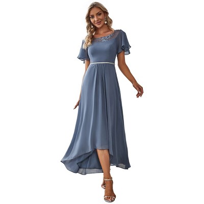 Dusty Blue Women's Asymmetrical Hem Bridesmaid Dress Ep00465, 6 : Target