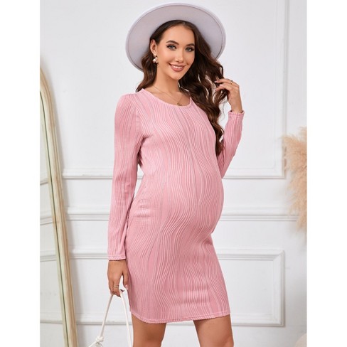 Maternity Dress Long Sleeve Crew Neck A-line Swing Knit Dress Casual ...