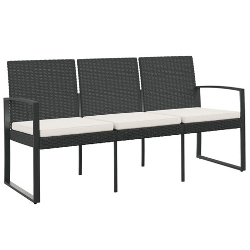 Vidaxl 3-seater Patio Bench With Cushion, Black Pp Rattan : Target
