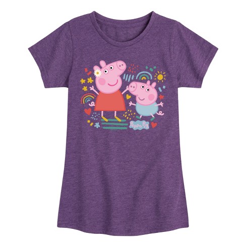 Girls' Peppa Pig George With Icons Fitted Short Sleeve Graphic T-shirt ...