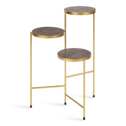 Kate And Laurel Fields Round Metal Plant Stand, 10x10x30, Walnut Brown ...