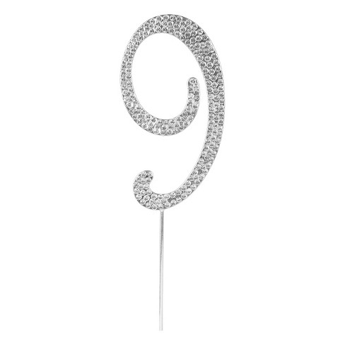 O'creme Rhinestone Silver-colored Number-9 Cake Topper 4 Inch : Target