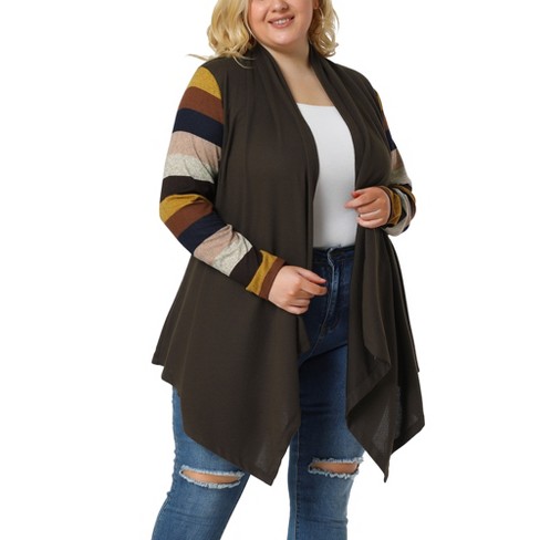 Agnes Orinda Women's Plus Size Outerwear Asymmetric Colorblock Open ...
