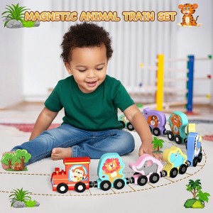Wooden Magnetic Animal Train for Toddlers – Learning Toy with 11 Animal ...