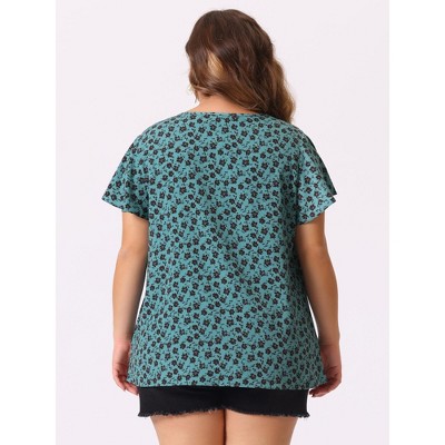 Agnes Orinda Women's Plus Size Keyhole Flutter Short Sleeve Chiffon ...