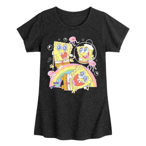 Spongebob Squarepants Cute Face Rainbow Fitted Short Sleeve Graphic T ...