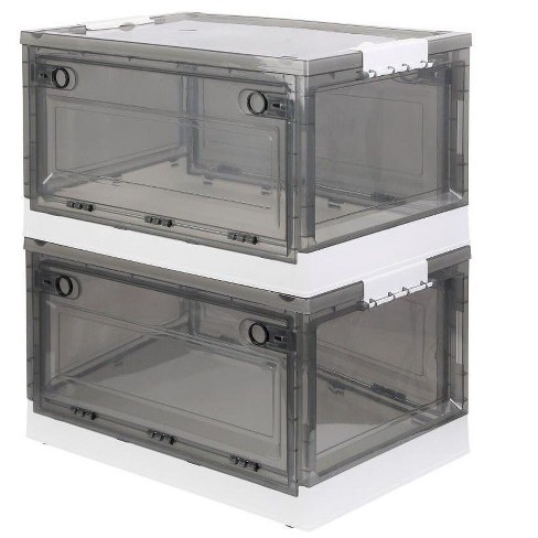 Mpm 2 Pack Stackable Foldable Clear Storage Box With Lid And Wheels ...