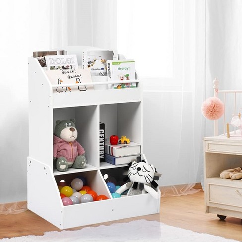 Kids Bookshelf With Storage, Wood Children's Toy Storage Organizer And ...