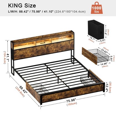 Wowlive Bed Frame With 2 Underbed Drawers & 2 Bedside Drawers , Modern Bed With Charging Station ...