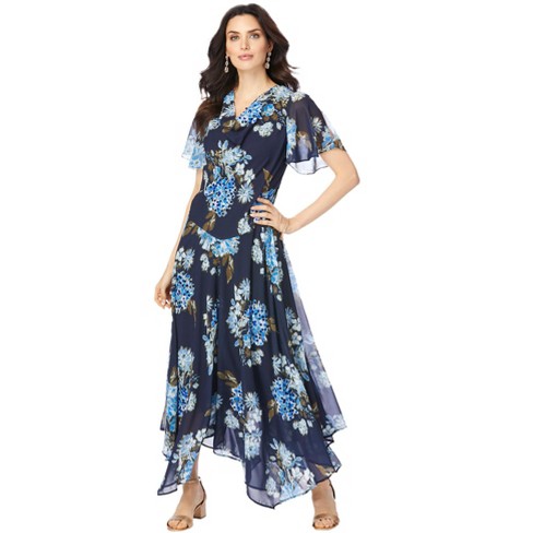 Roaman's Women's Plus Size Floral Sequin Dress - 44 W, Navy Embellished ...