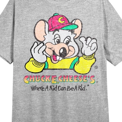 Chuck E. Cheese Character Logo Crew Neck Short Sleeve Gray Heather ...