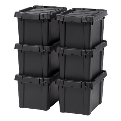 Iris Usa 6 Pack 5 Gallon Lockable Storage Totes With Lids, Black, Heavy ...