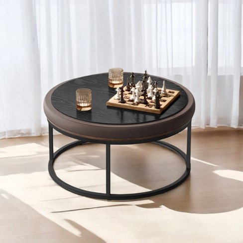 Ottoman Bench Large Ottoman Round Ottoman Coffee Table Leather Footstool Reversible Top Padded Seat Max. Load 660 lb Walnut Brown